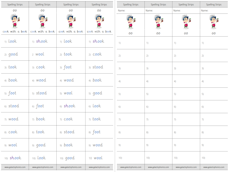 'oo' (as in look) phonics worksheets and games - Galactic Phonics