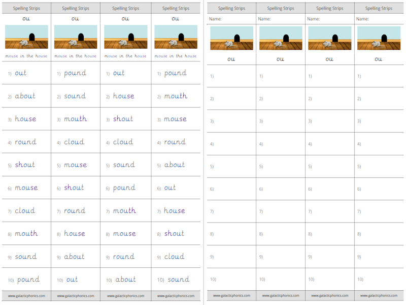 'ou' phonics worksheets and games - Galactic Phonics