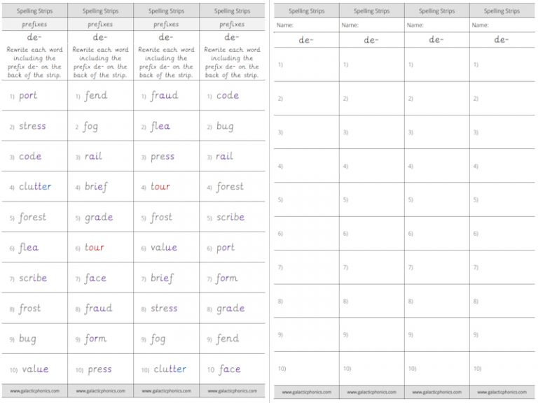 de- prefix worksheets and resources - Galactic Phonics