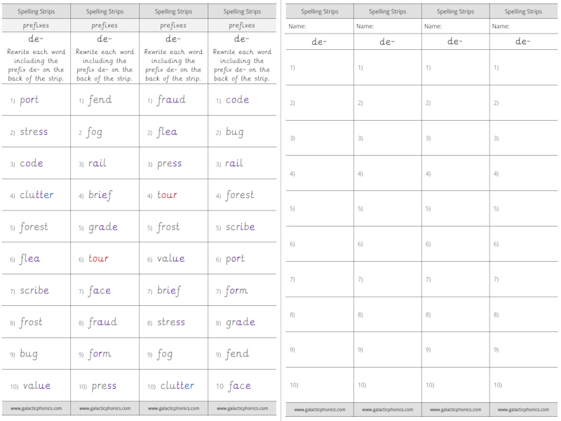 de- prefix worksheets and resources - Galactic Phonics