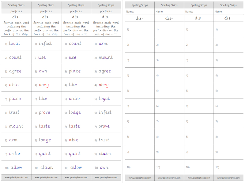 dis- prefix worksheets and resources - Galactic Phonics