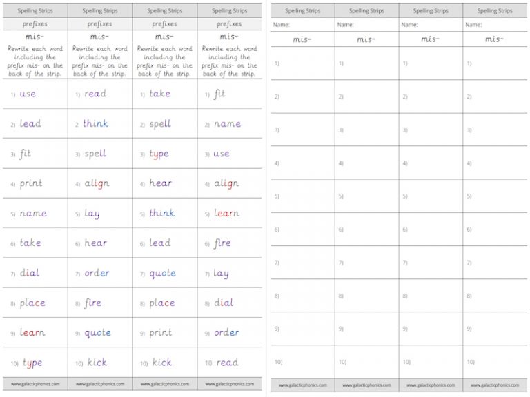 mis- prefix worksheets and resources - Galactic Phonics