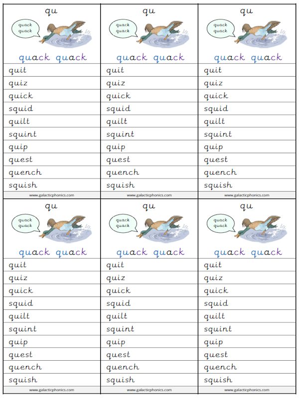 qu phonics worksheets and games - Galactic Phonics