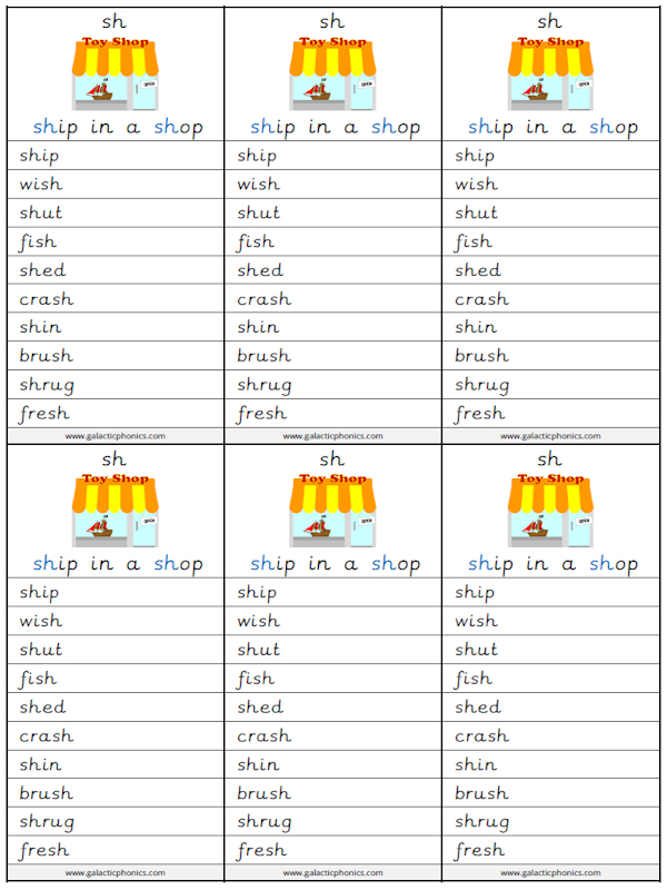 sh phonics worksheets and games - Galactic Phonics