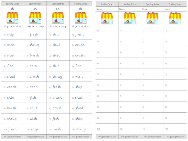 sh phonics worksheets and games - Galactic Phonics