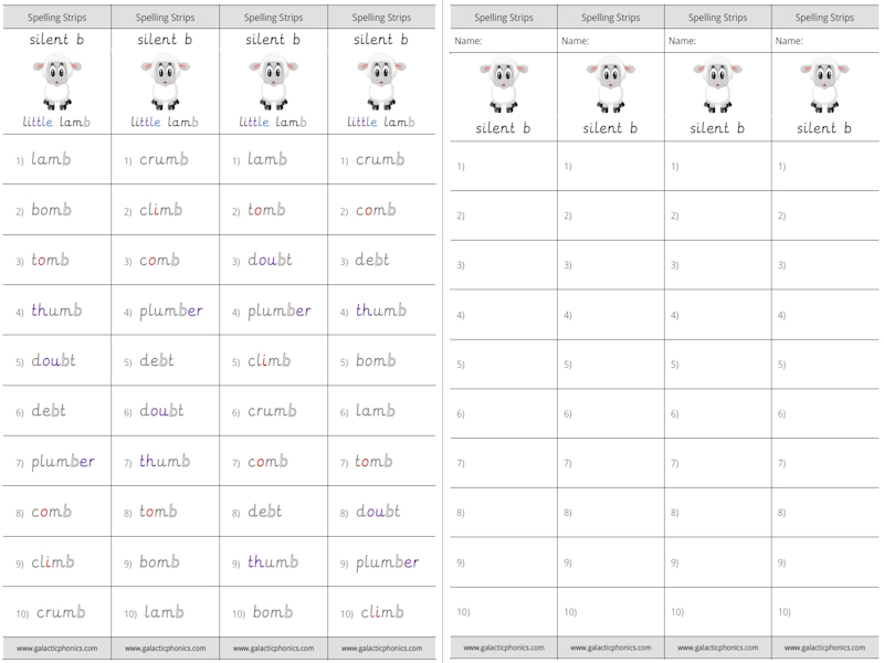 silent b phonics worksheets and games - Galactic Phonics