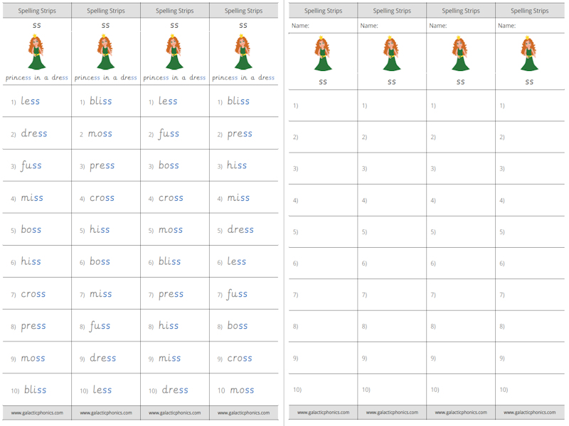 ss phonics worksheets and games - Galactic Phonics