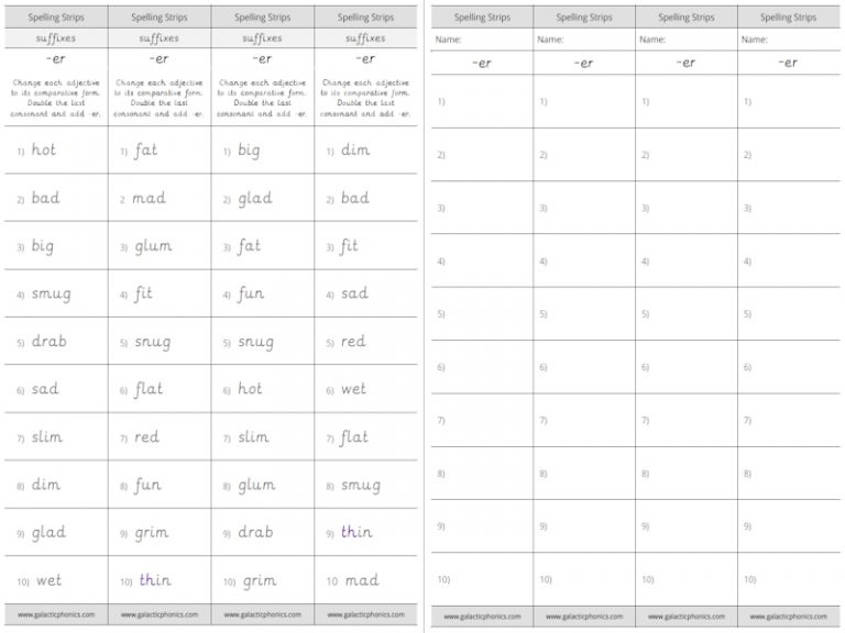 -er -est suffix worksheets and resources - Galactic Phonics