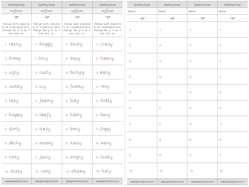 -er -est suffix worksheets and resources - Galactic Phonics