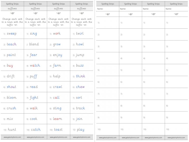 year 1 suffixes ing ed er - Galactic Phonics