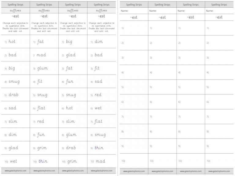 -er -est suffix worksheets and resources - Galactic Phonics