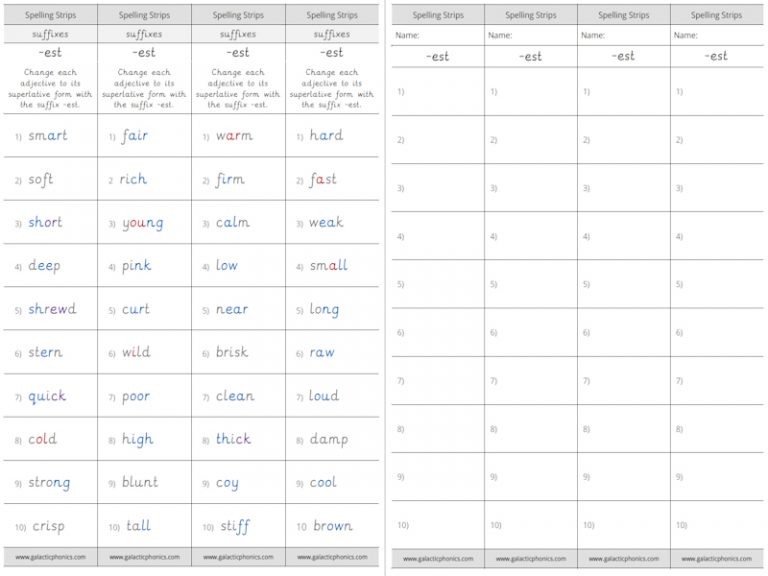 -er -est suffix worksheets and resources - Galactic Phonics