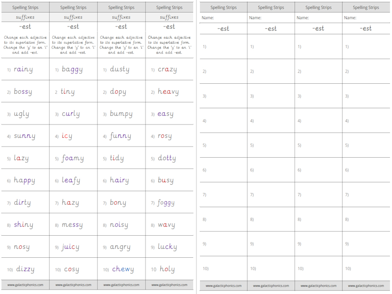 -er -est suffix worksheets and resources - Galactic Phonics