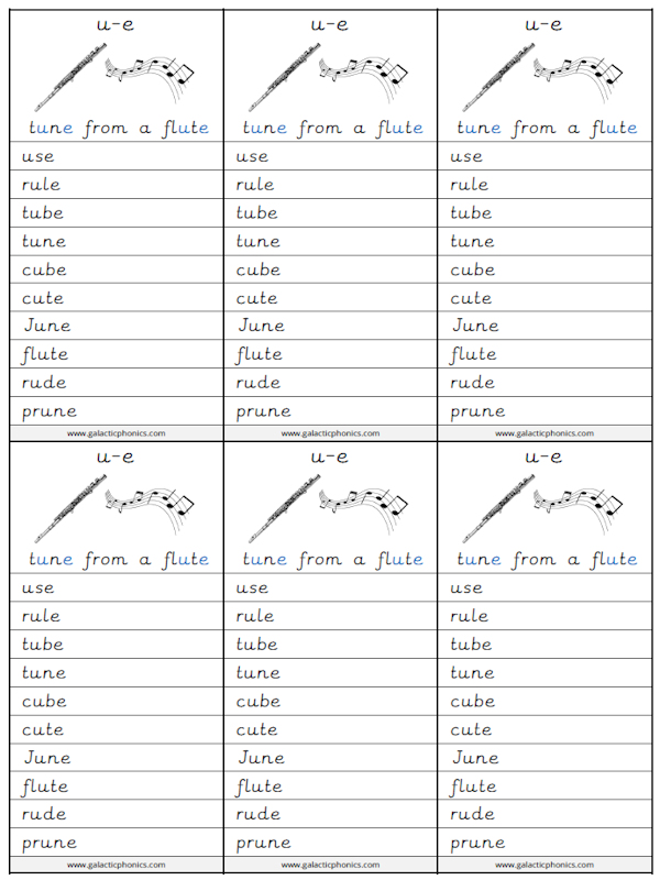Free 'u-e' (split digraph) phonics worksheets and games - Galactic Phonics