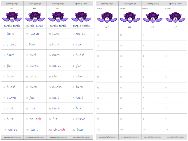 'ur' phonics worksheets and games - Galactic Phonics