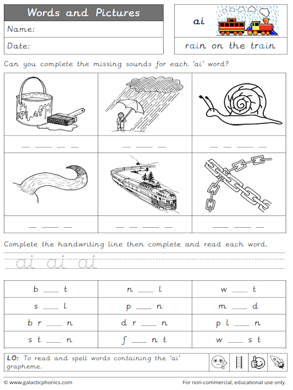 Free 'ai' worksheets and games - Galactic Phonics