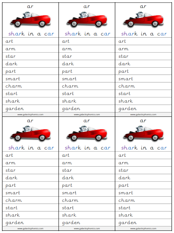 'ar' phonics worksheets and games - Galactic Phonics