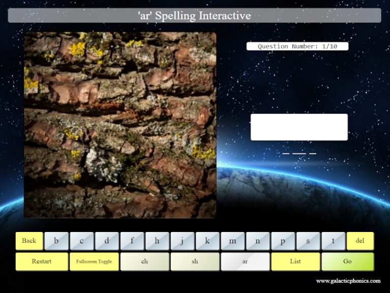 'ar' phonics worksheets and games - Galactic Phonics