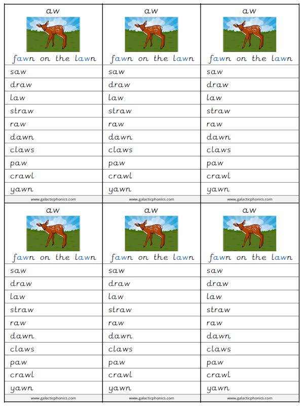 aw phonics worksheets and games - Galactic Phonics