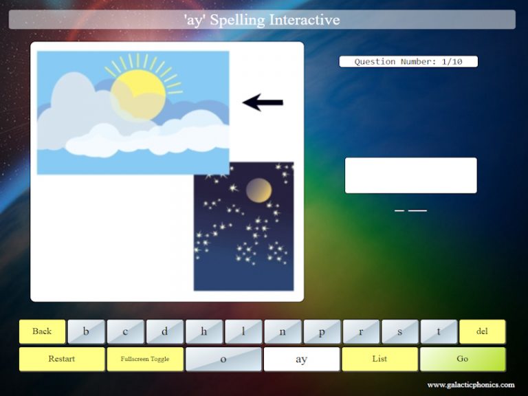 Free 'ay' worksheets and games - Galactic Phonics