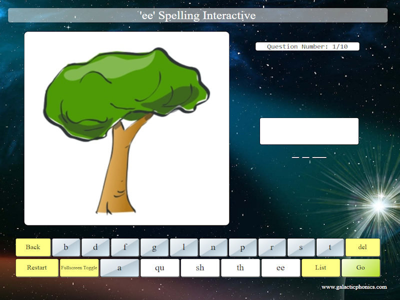 Free 'ee' phonics woksheets and games - Galactic Phonics