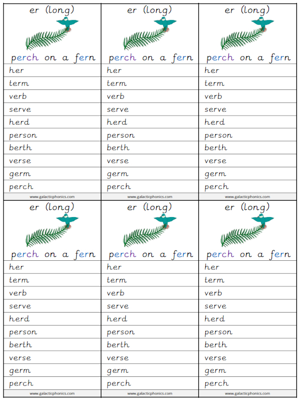 'er' (short) phonics worksheets and games - Galactic Phonics