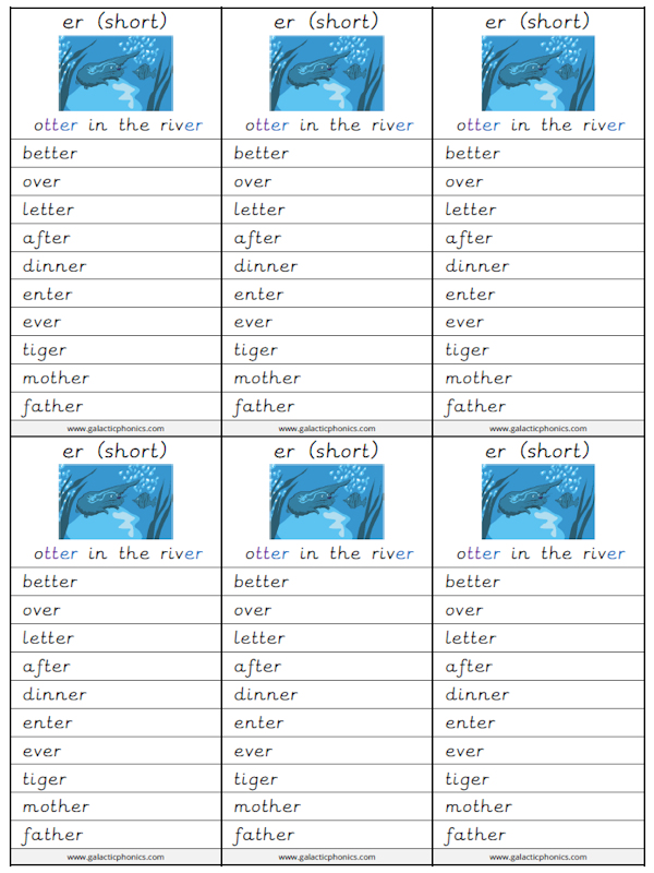 'er' (short) phonics worksheets and games - Galactic Phonics