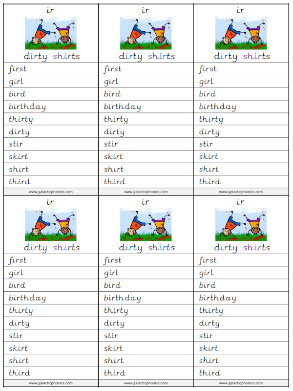 'ir' phonics worksheets and games - Galactic Phonics