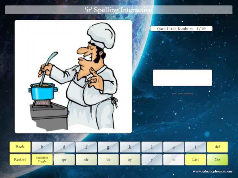 'ir' phonics worksheets and games - Galactic Phonics