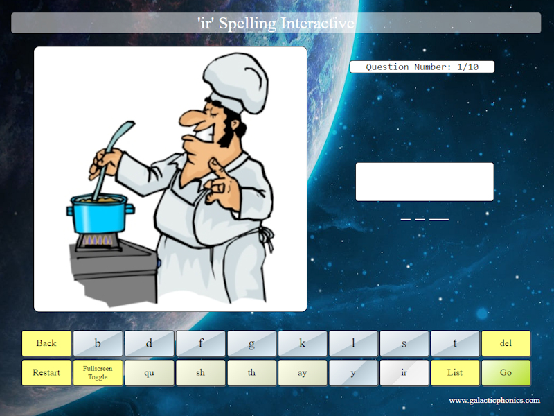 'ir' phonics worksheets and games - Galactic Phonics