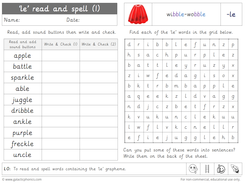 le phonics worksheets and games - Galactic Phonics