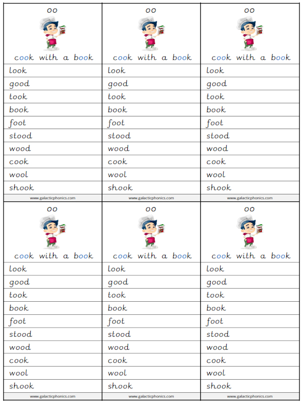 'oo' (as in look) phonics worksheets and games - Galactic Phonics