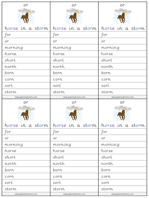 'or' phonics worksheets and games - Galactic Phonics