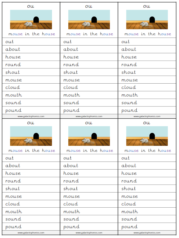 'ou' phonics worksheets and games - Galactic Phonics