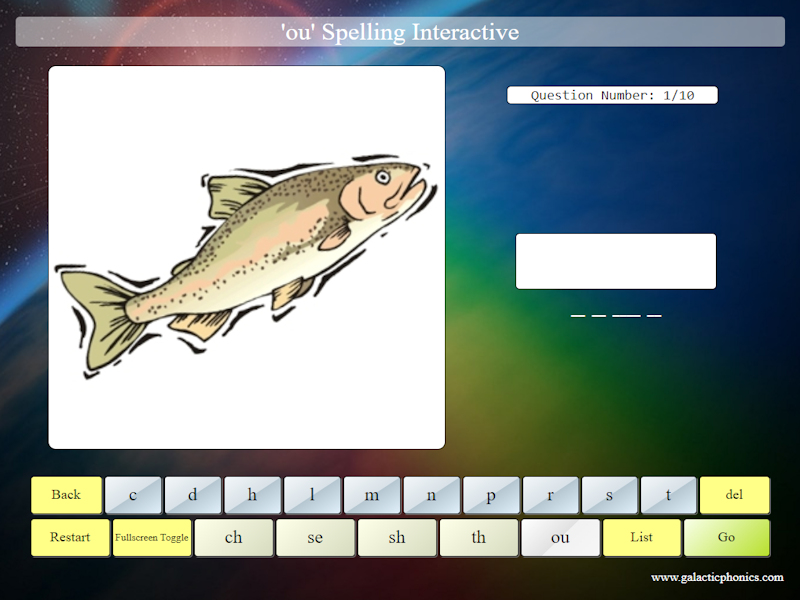 'ou' phonics worksheets and games - Galactic Phonics