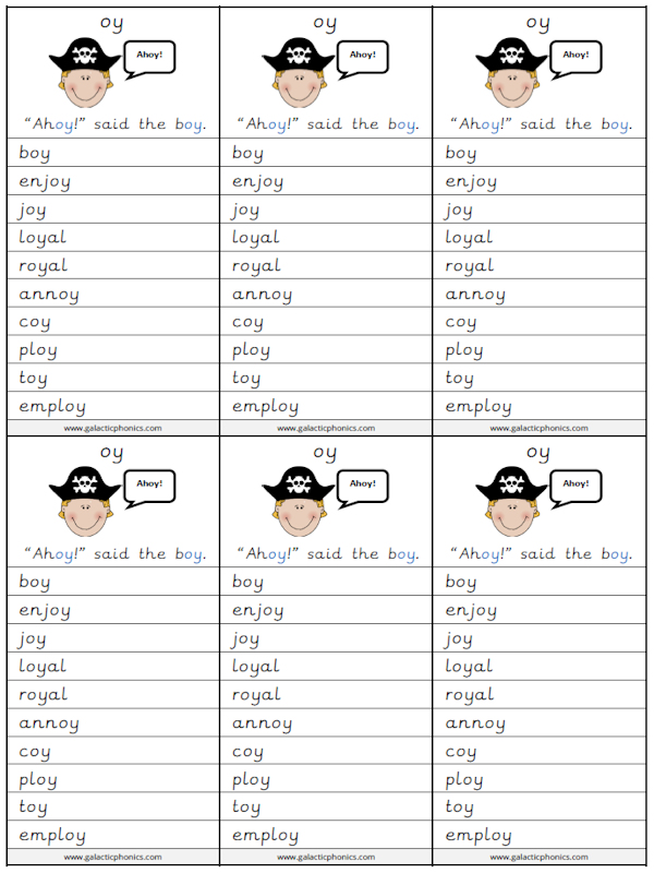 'oy' phonics worksheets and games - Galactic Phonics