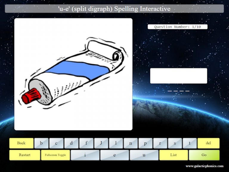 Free 'u-e' (split digraph) phonics worksheets and games - Galactic Phonics