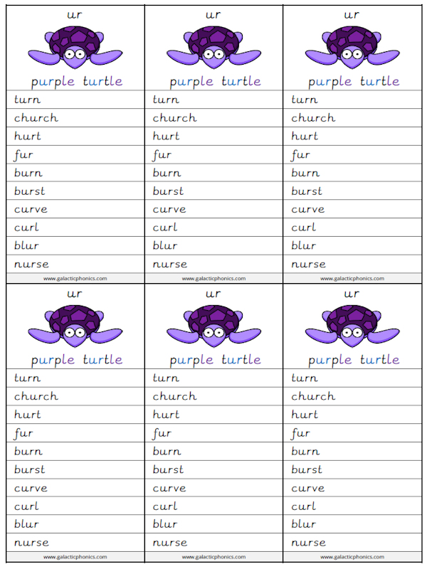 'ur' phonics worksheets and games - Galactic Phonics