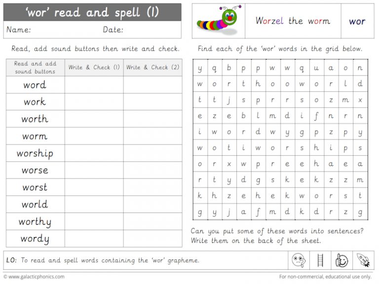 wor phonics worksheets and games - Galactic Phonics