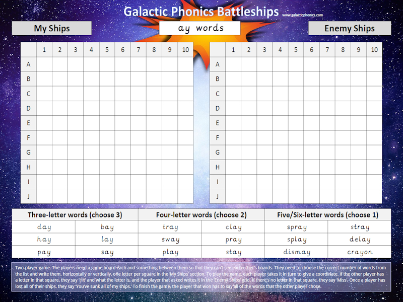 Free 'ay' worksheets and games - Galactic Phonics