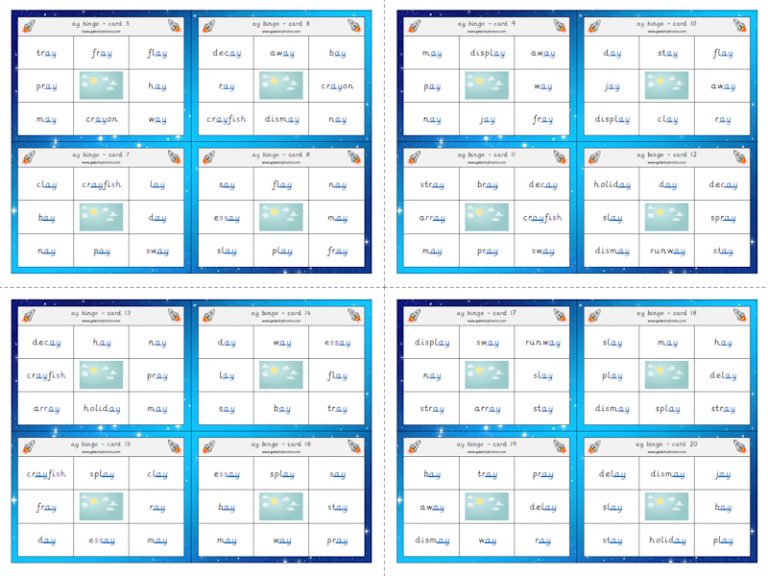 Free 'ay' worksheets and games - Galactic Phonics