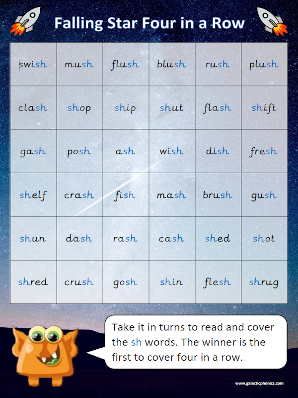 sh phonics worksheets and games - Galactic Phonics