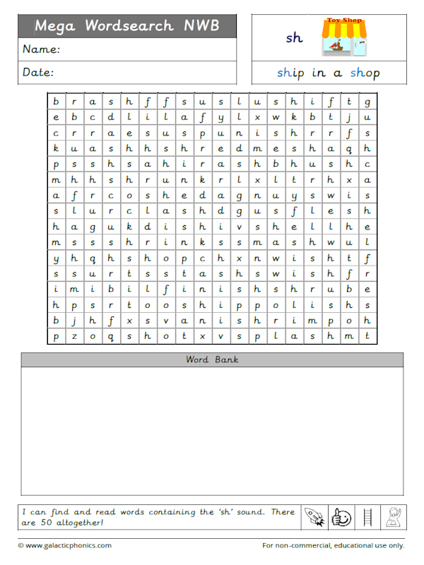 sh phonics worksheets and games - Galactic Phonics