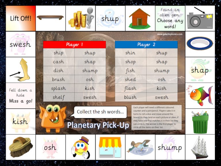 sh phonics worksheets and games - Galactic Phonics