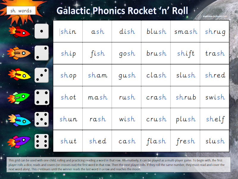 sh phonics worksheets and games - Galactic Phonics