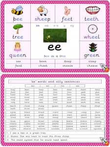 Free 'ee' phonics woksheets and games - Galactic Phonics