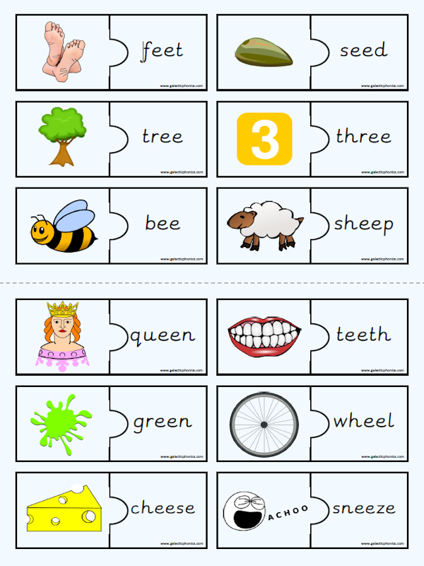 Free 'ee' phonics woksheets and games - Galactic Phonics