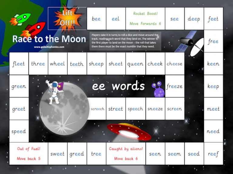 Free 'ee' phonics woksheets and games - Galactic Phonics