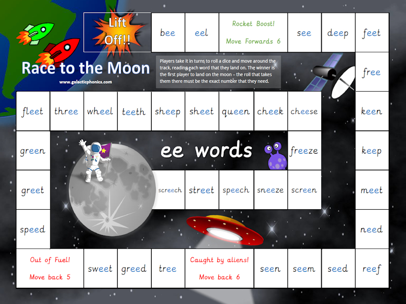Free 'ee' phonics woksheets and games - Galactic Phonics