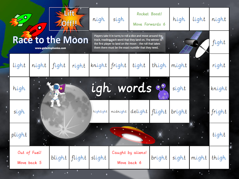Free 'igh' phonics worksheets and games - Galactic Phonics